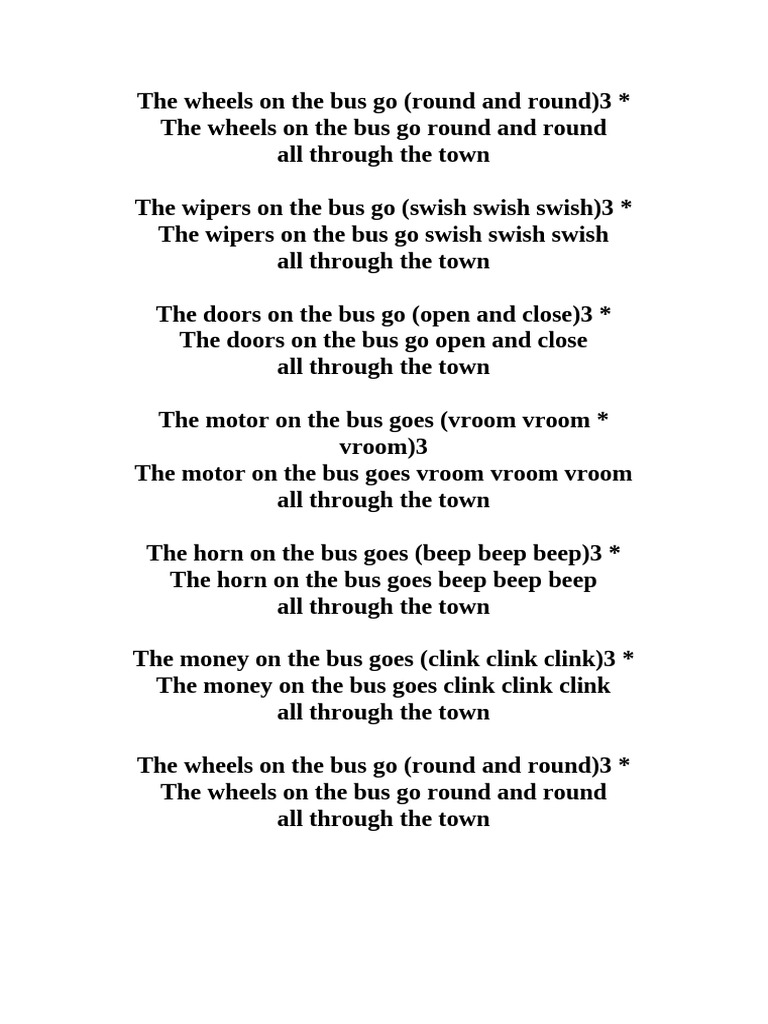Wheels on the Bus Lyrics | PDF