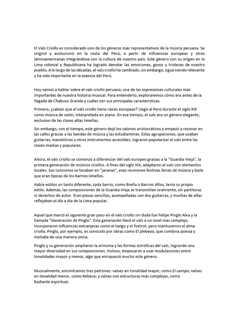 Información Sobre El Origen y Evolución Del Vals Criollo en El Perú ...