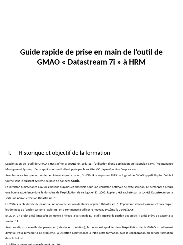 Guide d'utilisation de Datastream 7i GMAO | PDF | Informatique ...