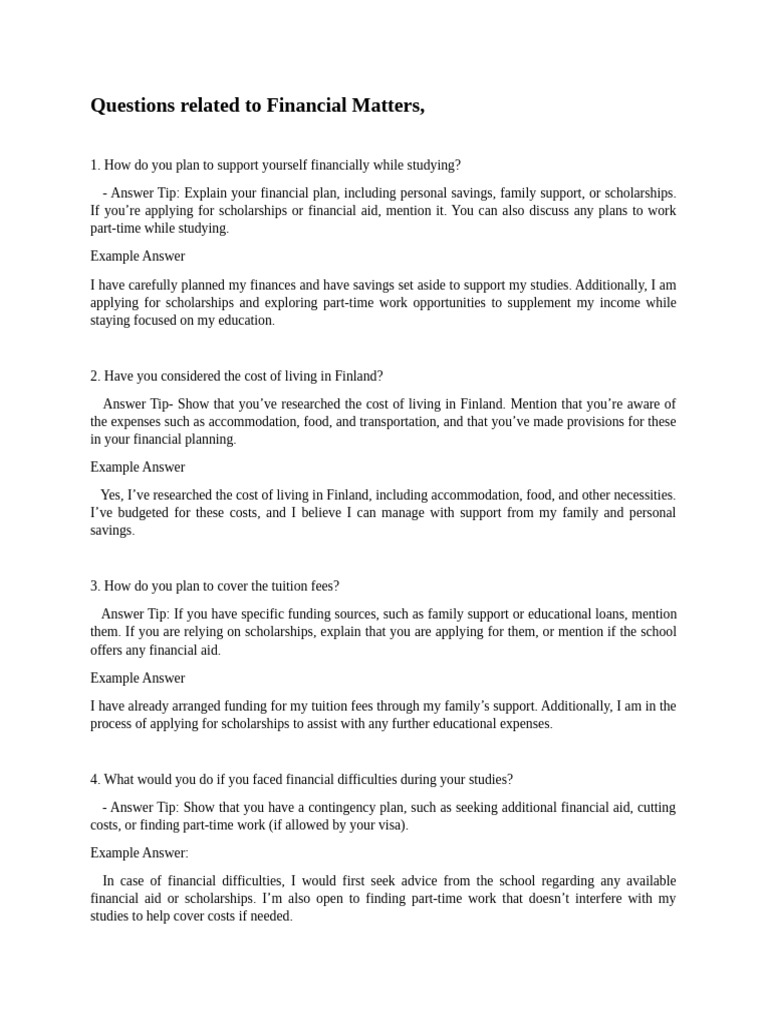 Common Questions For Study Hub | PDF | Cost Of Living | Student ...