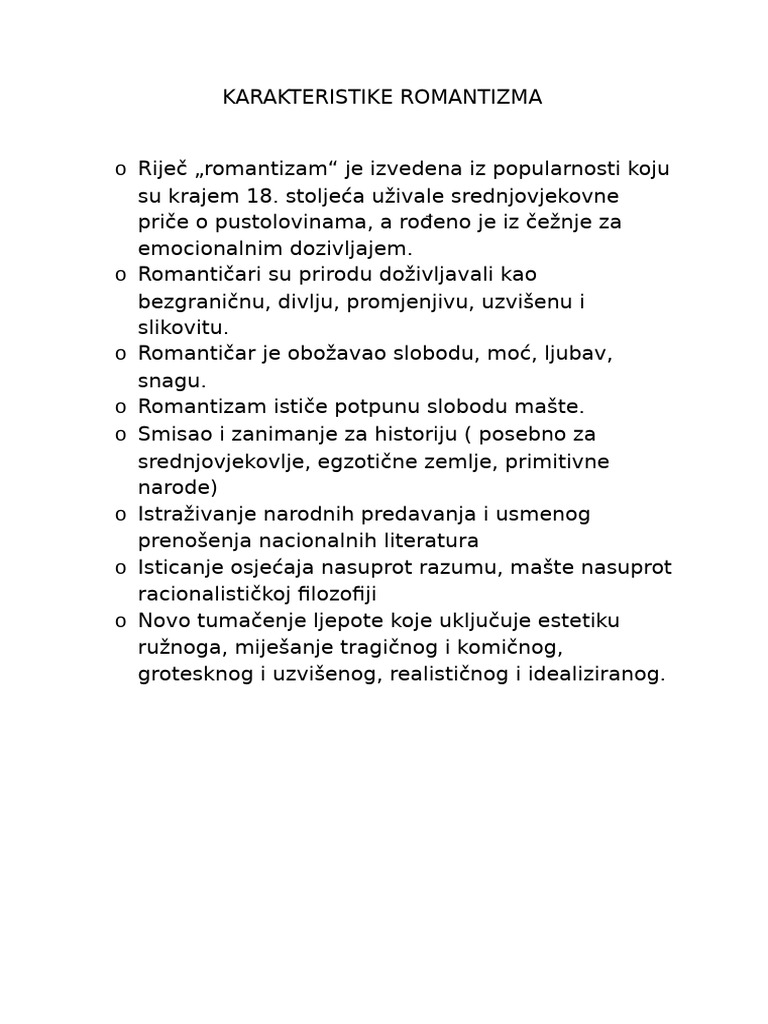 Romantizam Zadaća | PDF