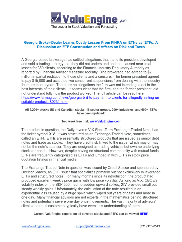 A Discussion On ETF Construction and Affects On Risk and Taxes: Georgia ...