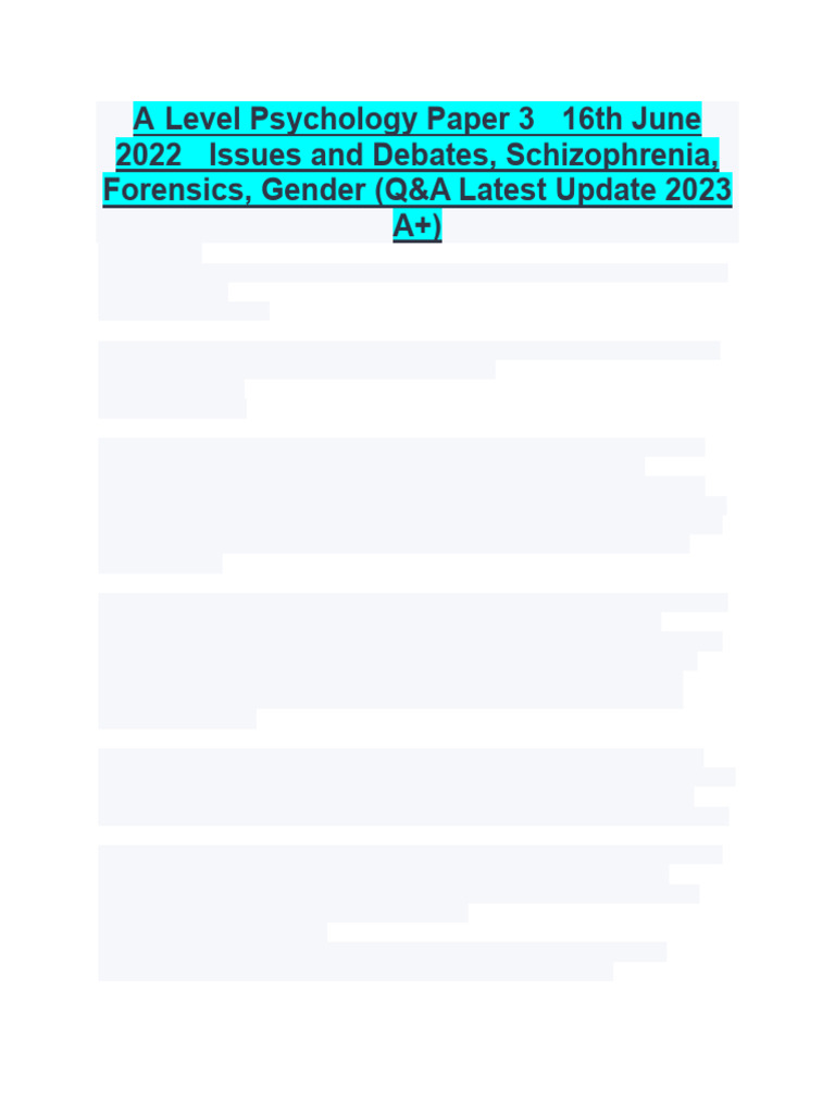 A-Level Psychology Paper 3 - 16th June 2022 - Issues and Debates ...