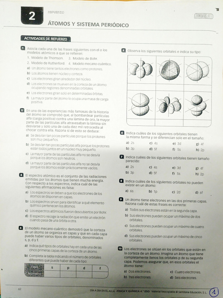 Actividades Átomo y Sistema Periódico-4° ESO | PDF