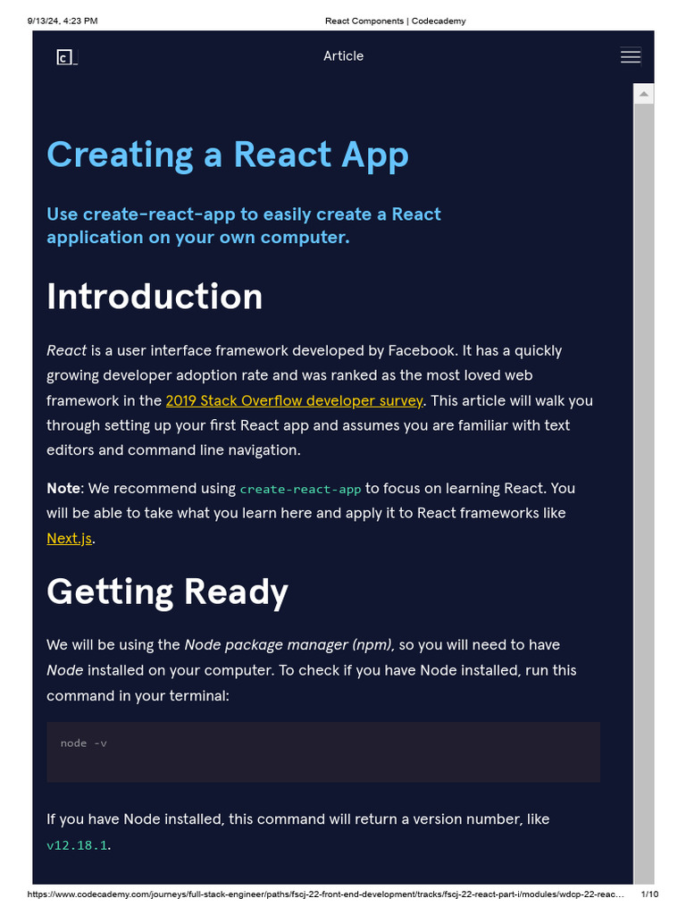 React Components - Codecademy | PDF | Mobile App | Java Script