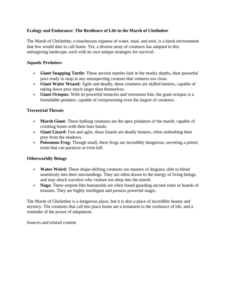 The Resilience of Life in The Marsh of Chelimber | PDF