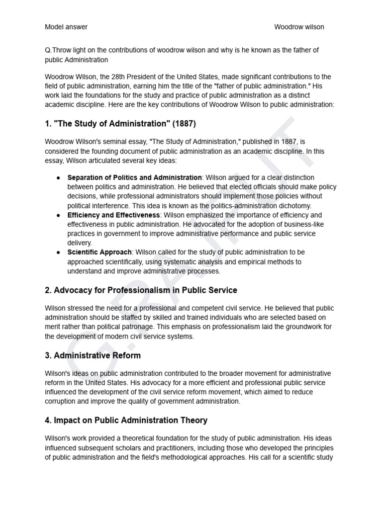 Woodrow Wilson Model Answer 1727865662146 | PDF | Public Administration ...