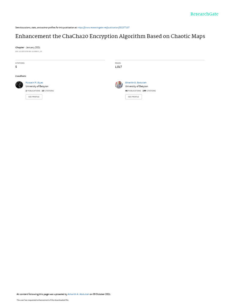 Enhancementthe Cha Cha 20 Encryption Algorithm Basedon Chaotic Maps | PDF | Cryptography | Key ...
