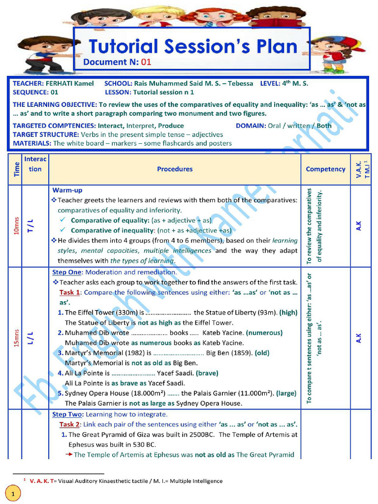 4th M S, Tutorial Sessions, Seq 1, Lesson 1, 24 25 For Telegram | PDF