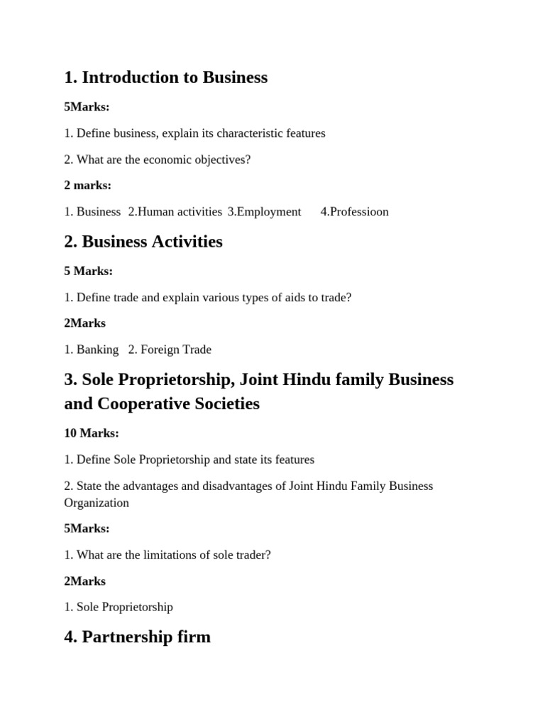 Introduction To Business: 5marks | PDF | Business | Joint Stock Company