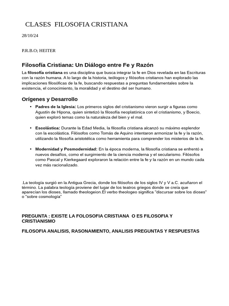 Filosofía Cristiana: Fe y Razón Unidas | PDF | Razón | Mal