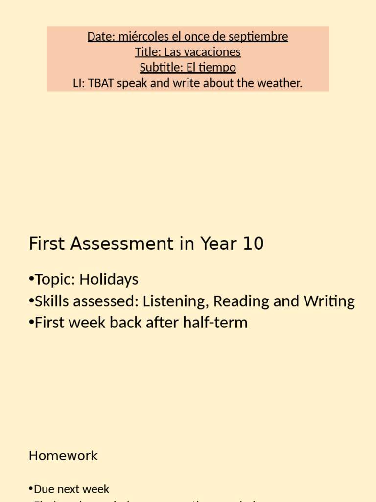 HS Year 10A Spanish Travel and Tourism Lesson 1 Weather | PDF