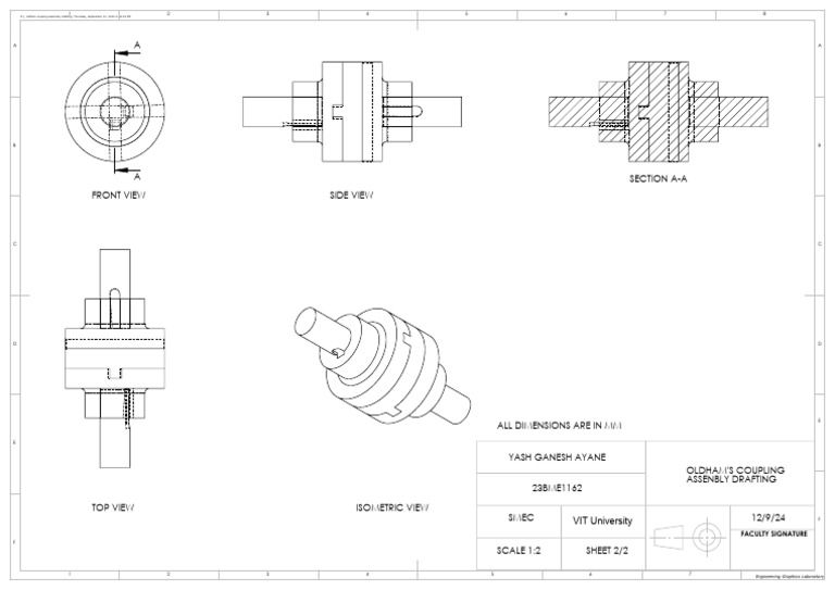 Oldham Coupling Assembly Drafting | PDF