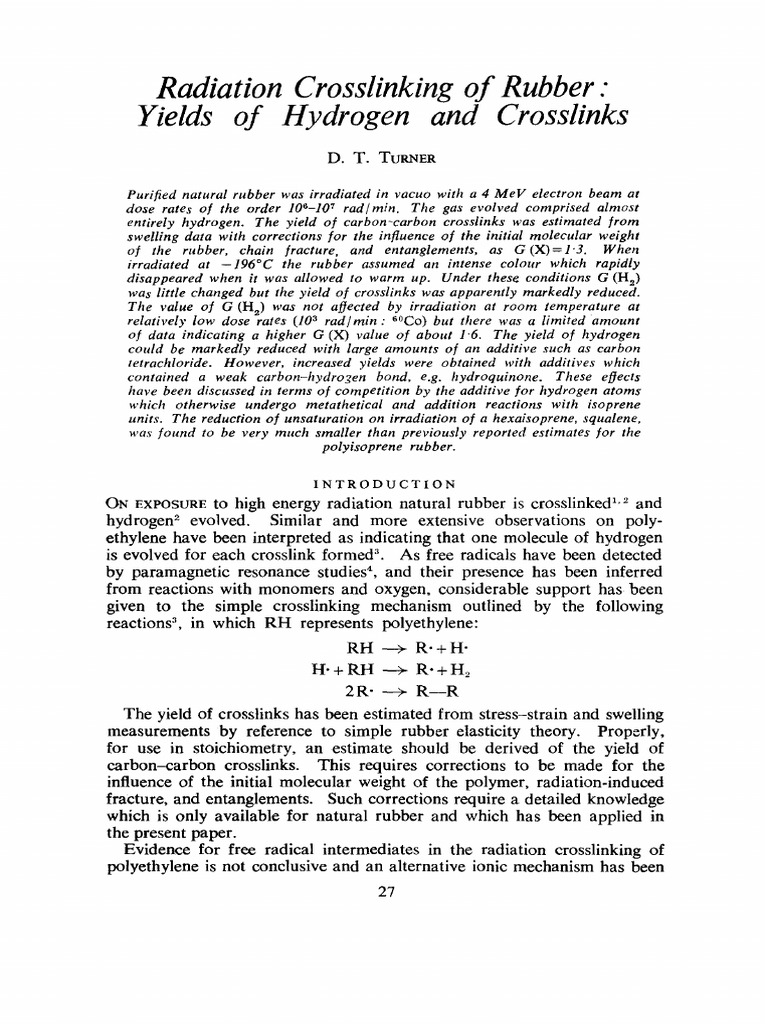 Radiation Crosslinking in Natural Rubber | PDF | Chemical Reactions ...