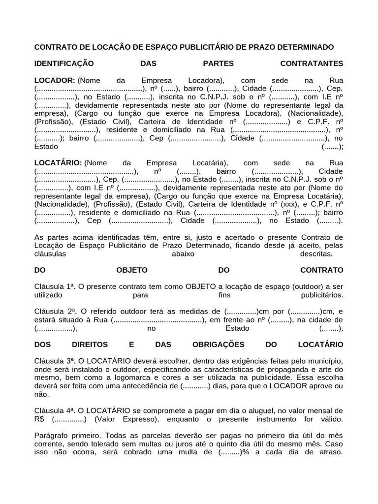 Contrato de Locação de Outdoor Publicitário | PDF | Aluguel | Outdoor