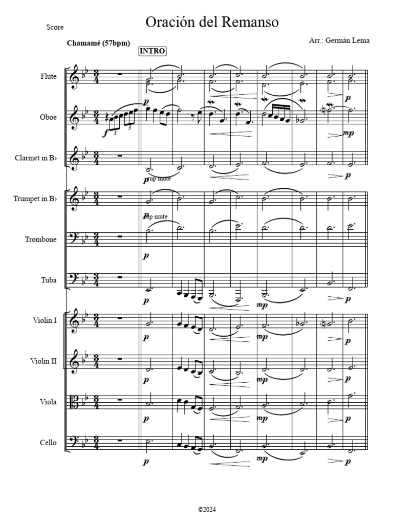 Oraciòn Del Remanso SCORE | PDF | Musical Instruments | Aerophones