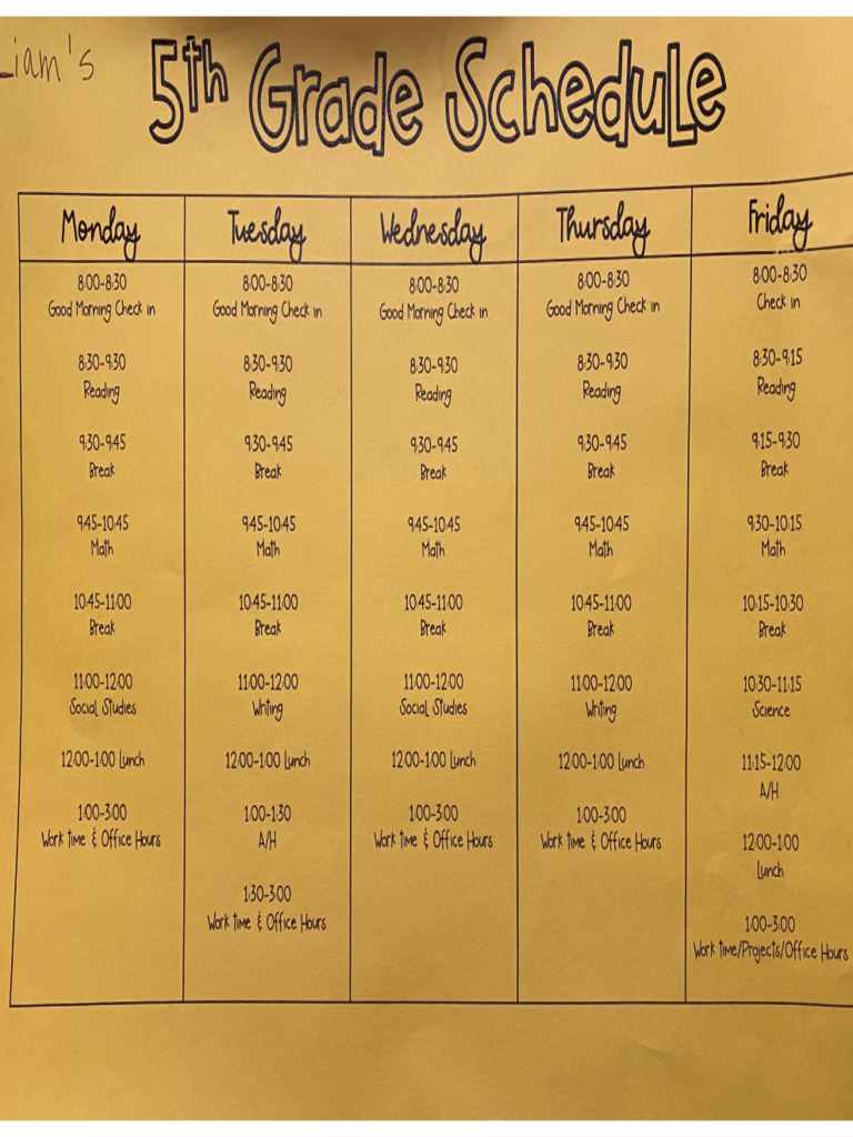 5th Grade Schedule | PDF