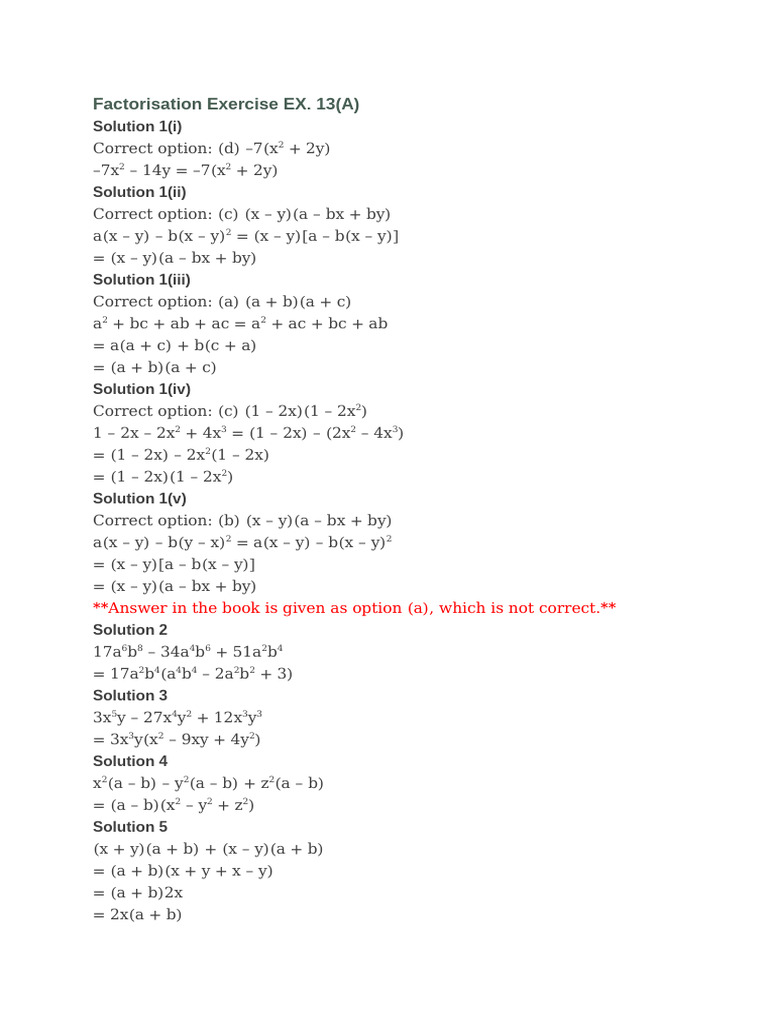 Factorisation Exercise EX | PDF