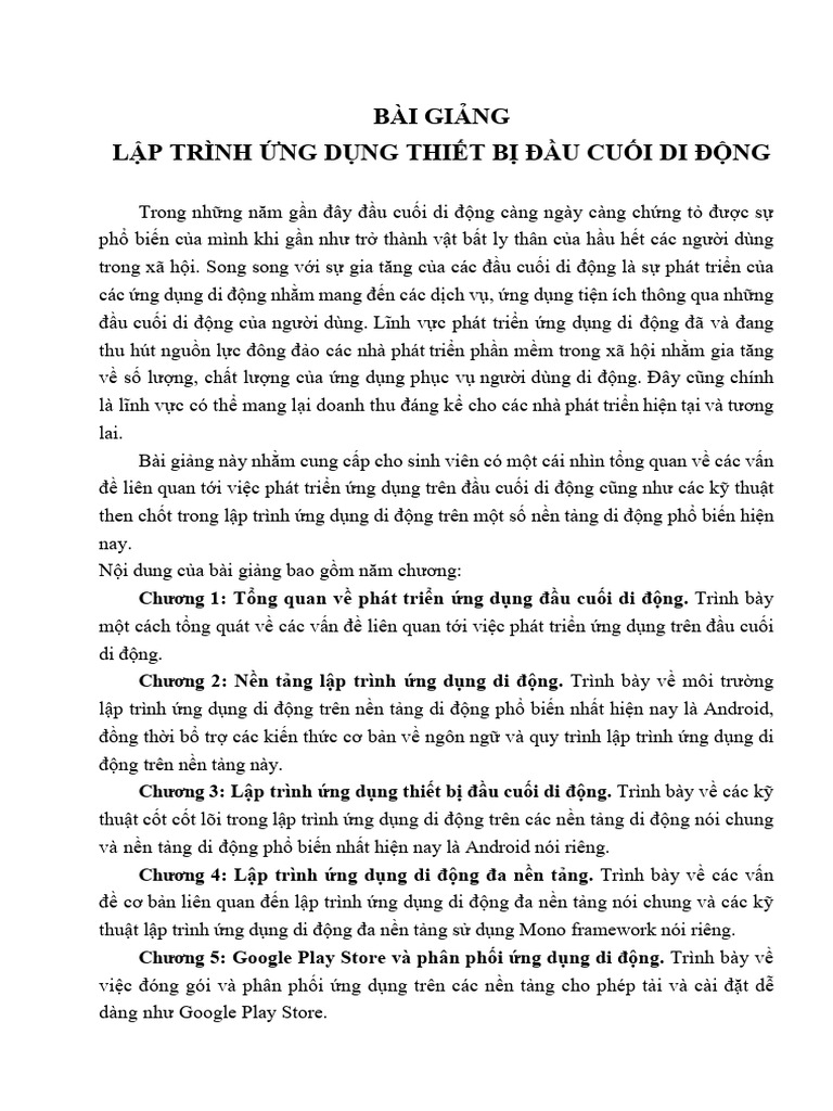 Bai Giang Lap Trinh Ung Dung Thiet Bi Di Dong | PDF