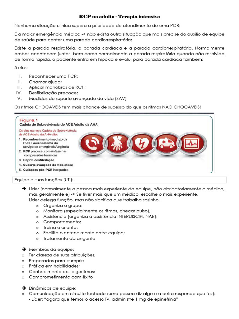 RCP em Adultos: Protocolos e Funções | PDF | Unidade de Tratamento ...