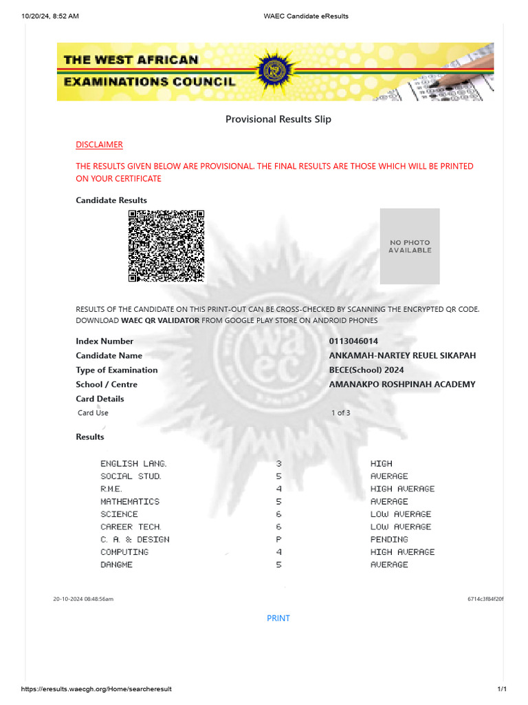 Bece Results Ankamah-Nartey Reuel Sikapah | PDF