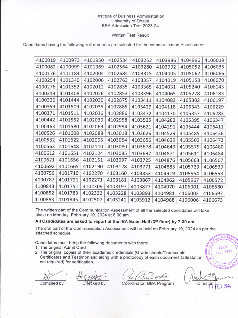 BBA Admission Test Results 2023-24 | PDF | Qualifications | Vocational ...