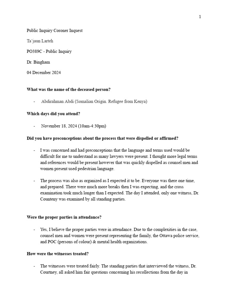 Public Inquiry Coroner Inquest - Abdirahman Abdi | PDF | Common Law ...