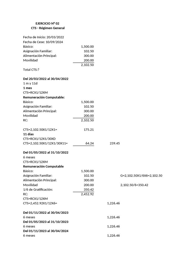 Cálculo de CTS - NANCI FLORES | PDF
