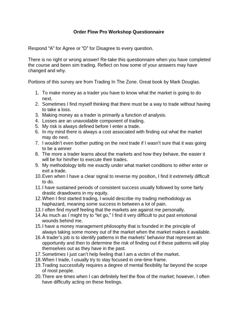 Order Flow Pro Questionnaire | PDF | Risk | Cognition
