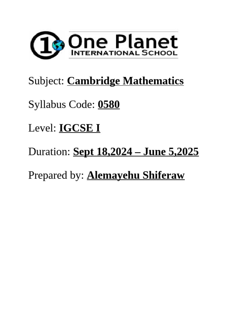IGCSE 1 Sample Plane | PDF | Numbers | Mathematics