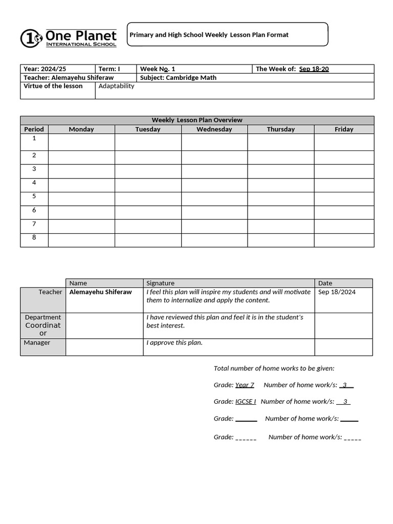 Weekly Plan Y7 | PDF | Inquiry Based Learning | Experiment