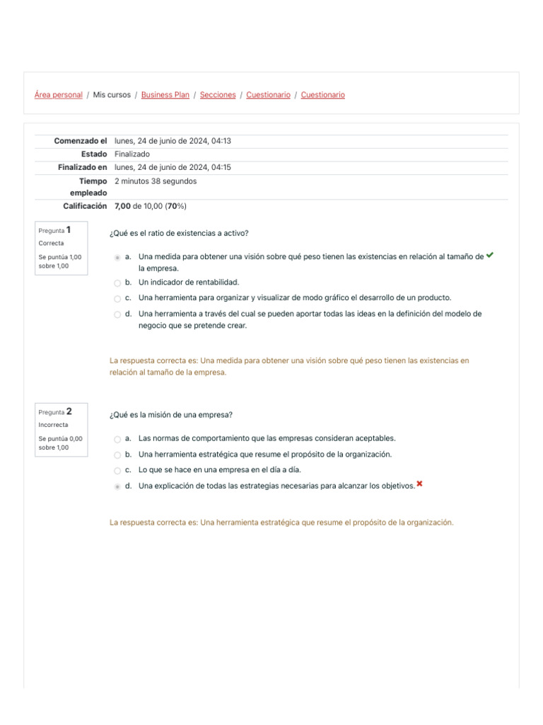 Cuestionario1 Business Plan | PDF | Comportamiento | Business