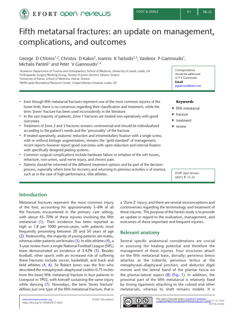 (20585241 - EFORT Open Reviews) Fifth Metatarsal Fractures: An Update On Management ...