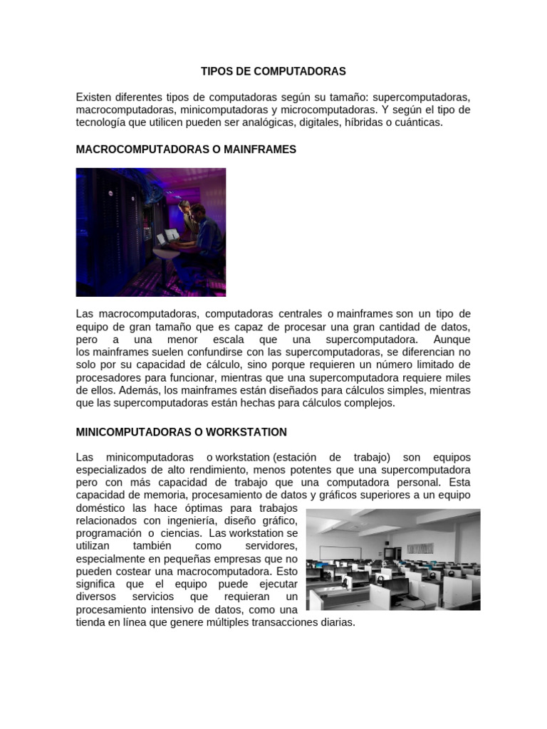 Tipos de Computadoras en Informática | PDF | Puesto de trabajo ...