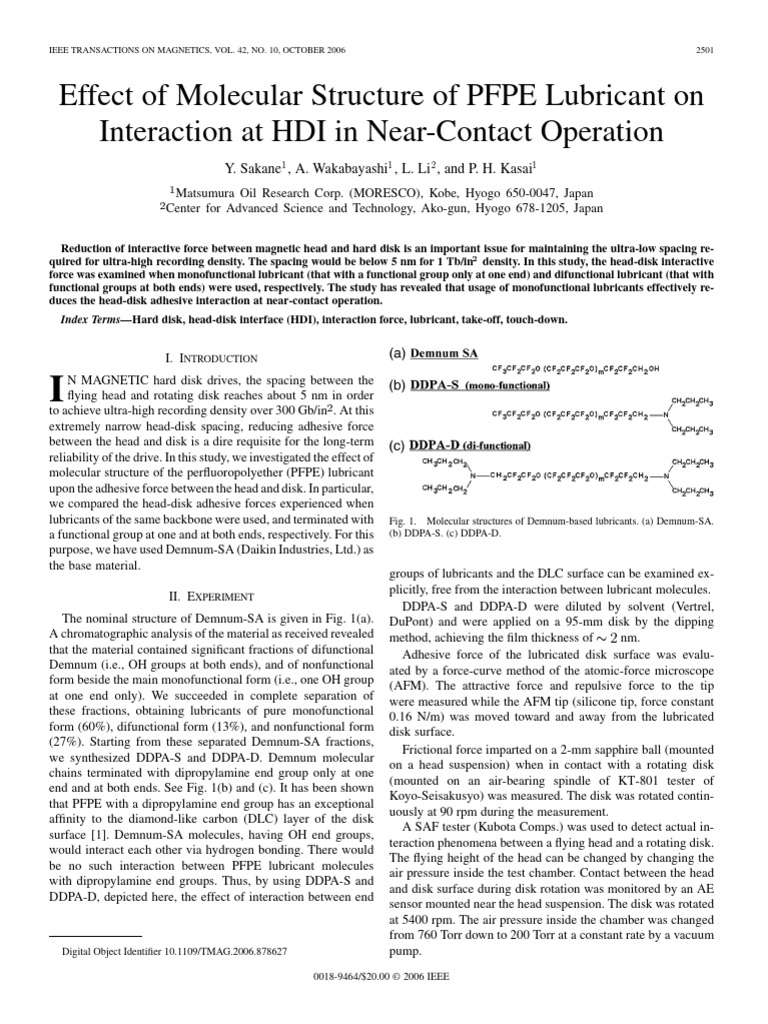 Sakane (HDD DLC+PFPE) IEEE 2006 | PDF | Atomic Force Microscopy | Hard ...