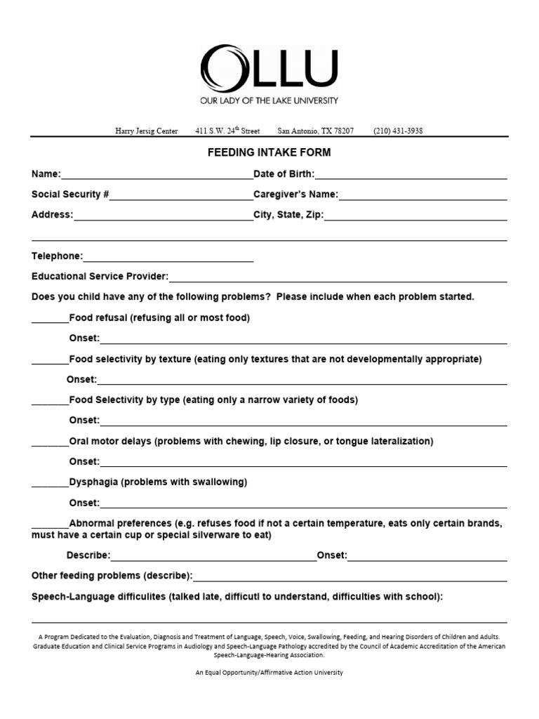 Feeding Child Services Form | PDF | Mental Disorder | Audiology