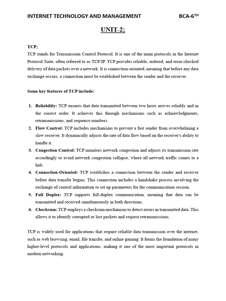 Bca 6th Internet Technology Unit-2 | PDF | Domain Name System | Transmission Control Protocol