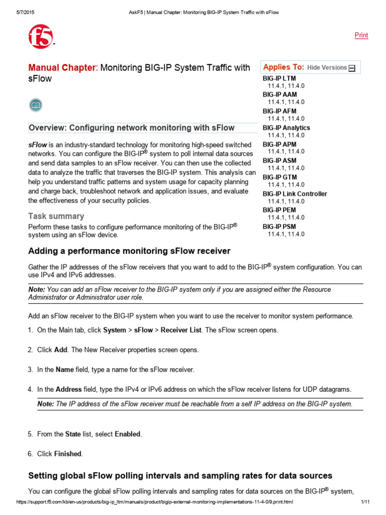 Monitoring BIG-IP System Traffic With Sflow | PDF | Port (Computer Networking) | Internet Protocols