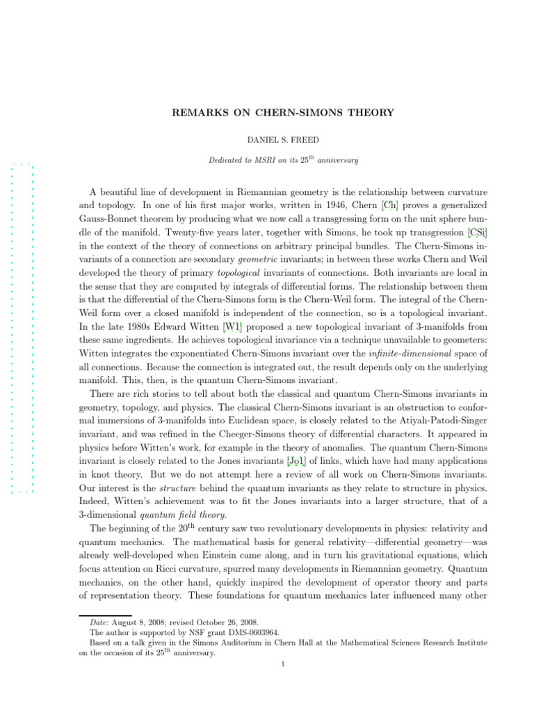 Remarks On Chern-Simons Theory: Geometric Topological | PDF | Manifold ...