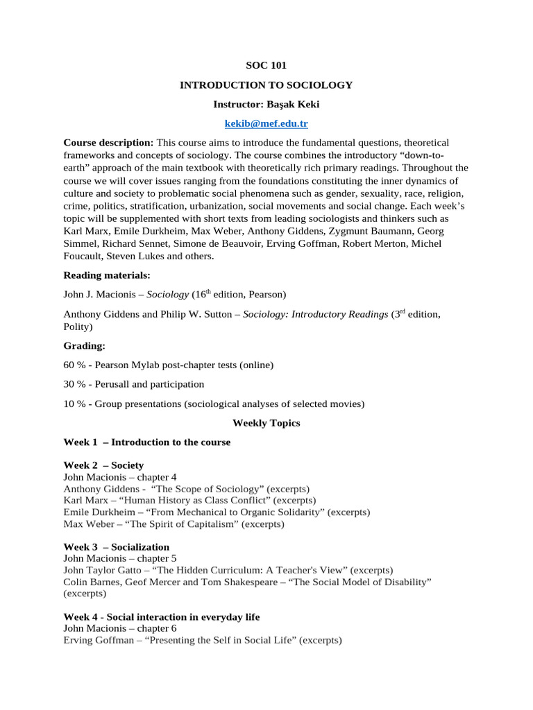 SOC 101 Syllabus | PDF | Sociology | Liberal Arts Education