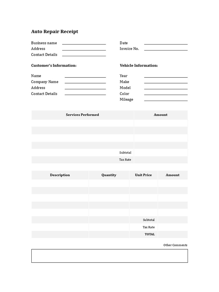 Auto Repair Invoice Template | PDF