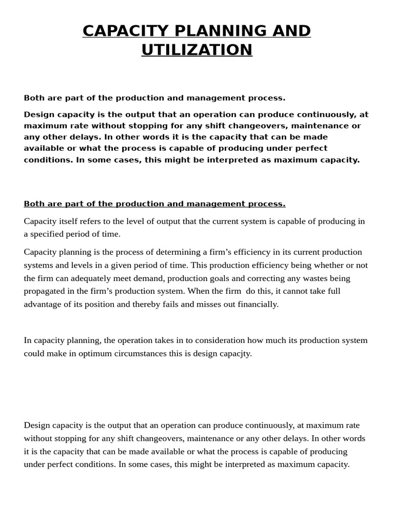 Capacity Planning and Utilization | PDF