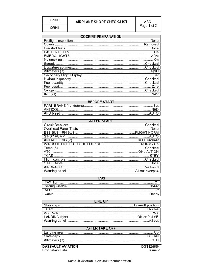 F2000 Airplane Short Checklist | PDF | Aircraft Flight Control System ...