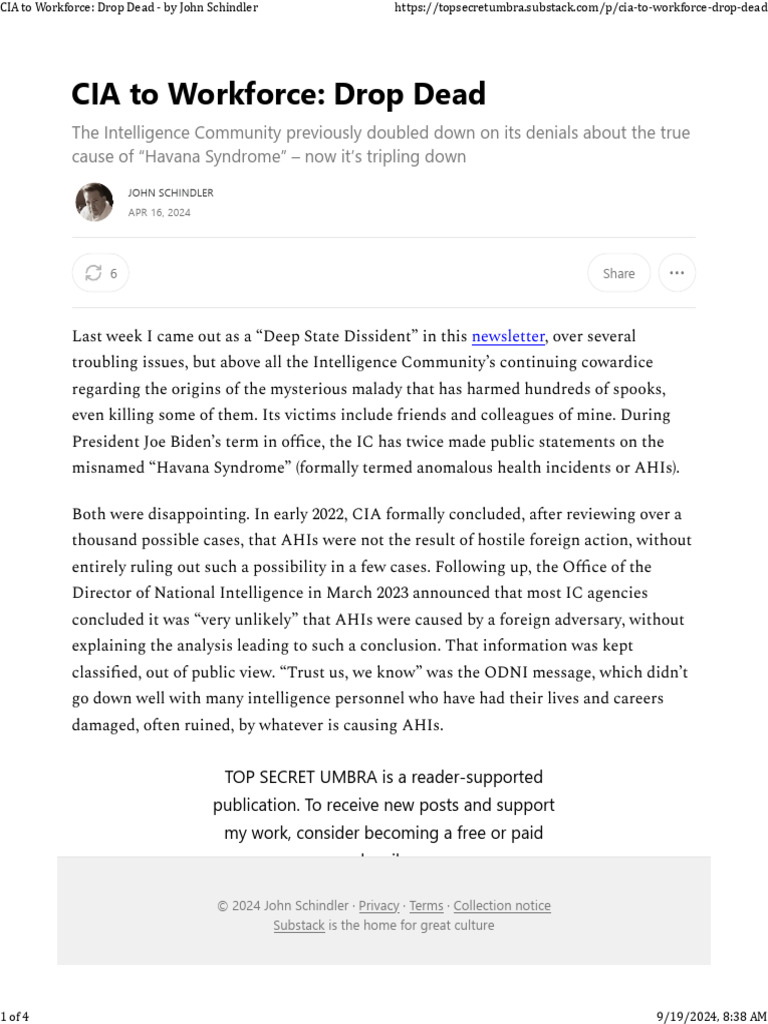 CIA To Workforce - Drop Dead - by John Schindler | PDF | Central ...