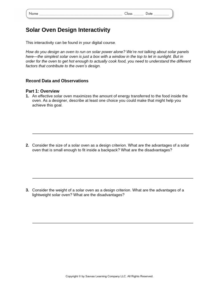 Worksheet 6 12 SolarOven 2 | PDF | Experiment | Temperature