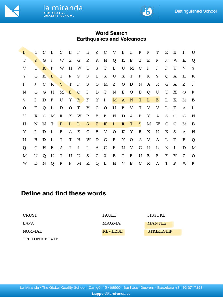 Earthquakes and Volcanoes Wordsearch | PDF