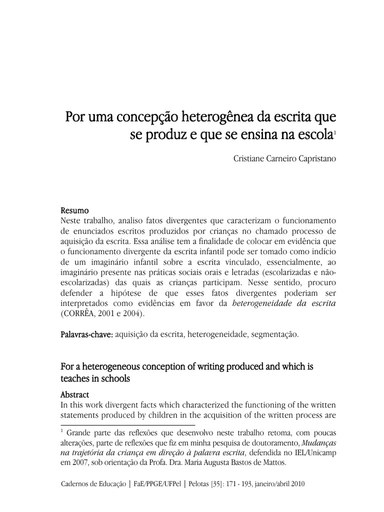 Heterogeneidade na Escrita Infantil | PDF | Escrita | Linguística