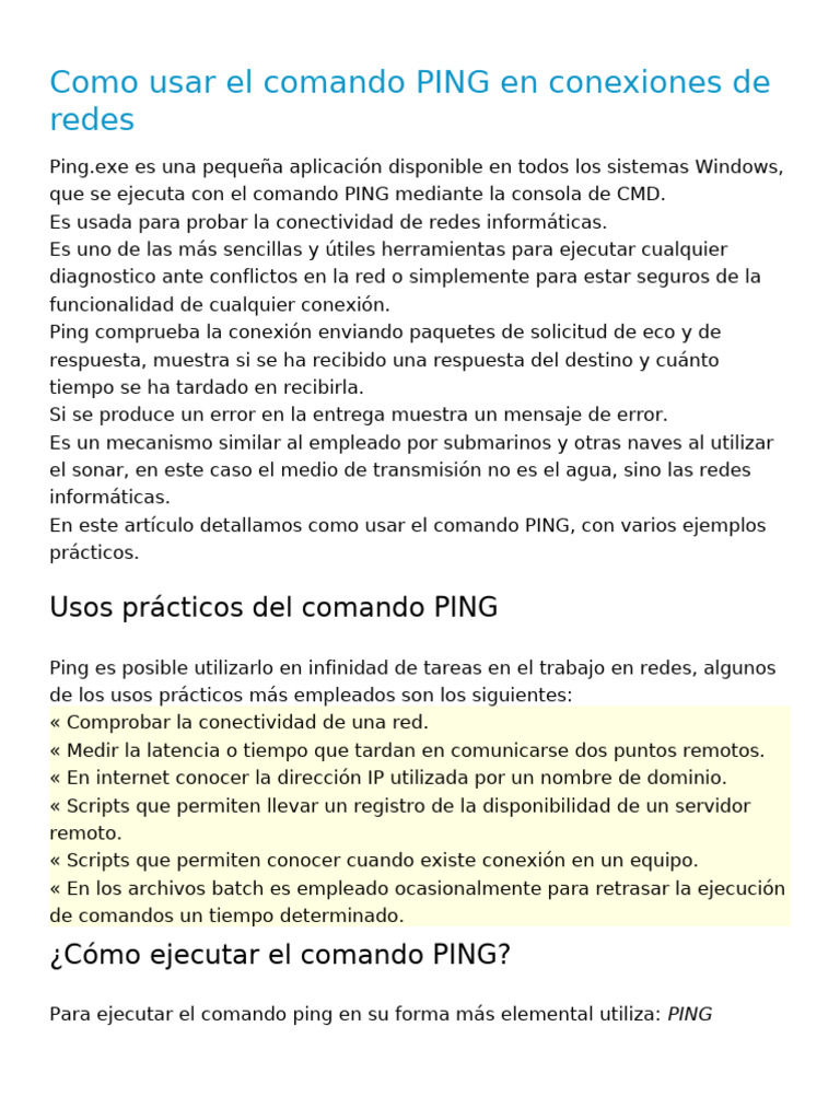 Guía Completa del Comando PING en Redes | PDF | Redes de computadoras ...