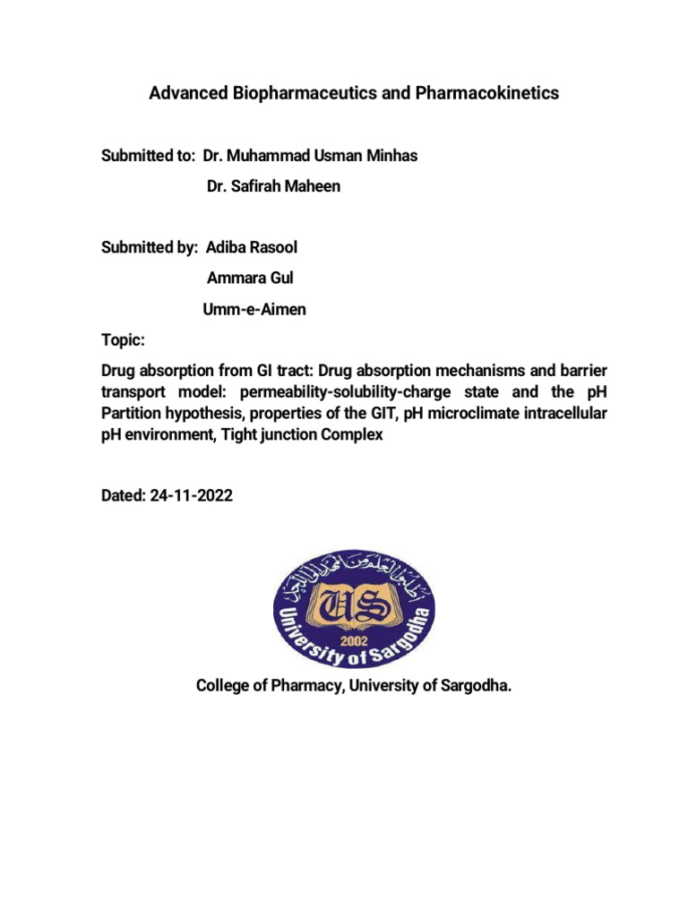 Drug Absorption Mechanisms in GI Tract | PDF | Chemistry | Pharmacology
