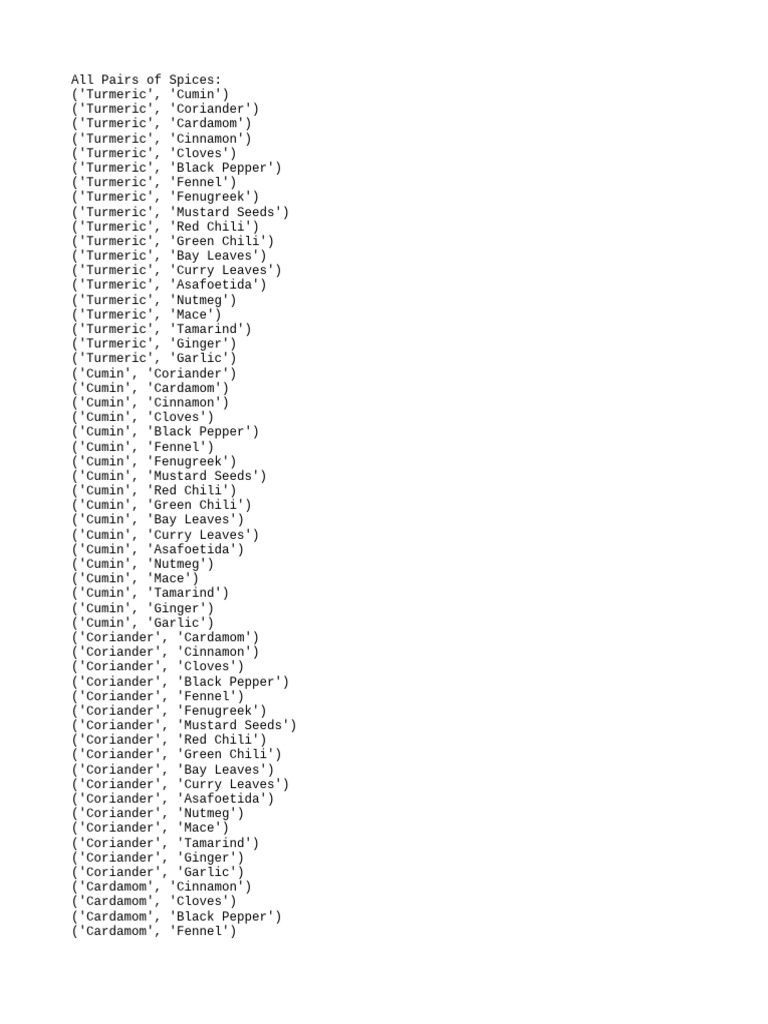 Spice Combinations | PDF | Curry | Nutmeg